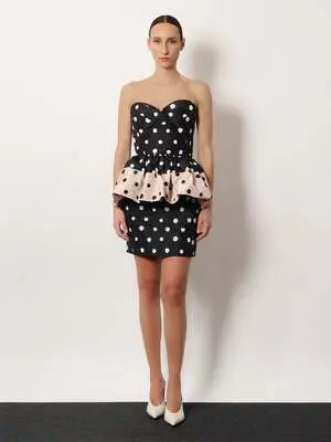 Fendi Falena Dots Taffeta Bustier Dress - Black
