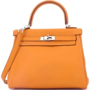 Hermès Kelly Handbag Orange Swift With Palladium Hardware 25