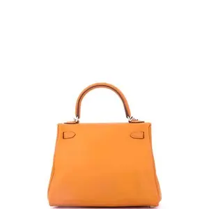 Hermès Kelly Handbag Orange Swift With Palladium Hardware 25