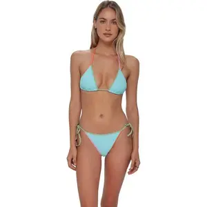 SWIM SYSTEMS Tie Side Bikini Swim Bottoms Aqua Haze Rib