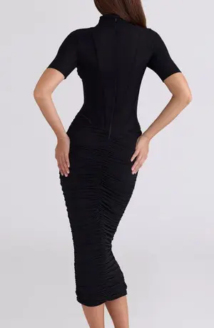 House Of Cb Sorrel Corset Stretch Mesh Midi Dress
