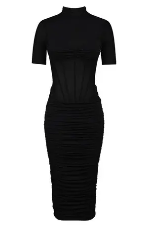 House Of Cb Sorrel Corset Stretch Mesh Midi Dress
