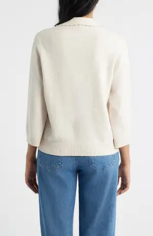 Wit & Wisdom Bead Trim Collared Sweater - Winter Pearl