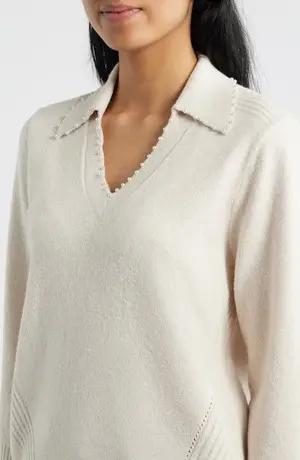 Wit & Wisdom Bead Trim Collared Sweater - Winter Pearl