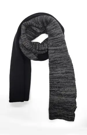 Portolano Cashmere Scarf In Solid And Tweed Pattern - Black/grey