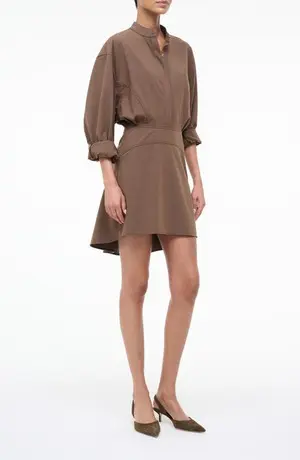 Staud Kiln High-low Long Sleeve Shirt Dress - Nutmeg