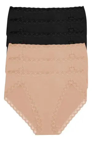 Natori Bliss 6-pack Cotton French Cut Briefs - Black/cafe