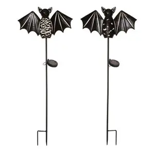 TRANSPAC Metal Bat Yard Stake Set Of Halloween Decorations Outdoor - Black