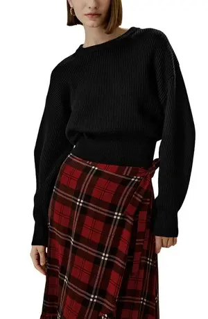Lilysilk Round Neck Drop-shoulder Merino Wool Sweater - Black