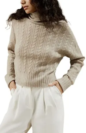 Lilysilk Classic Cable Knit Turtleneck Sweater