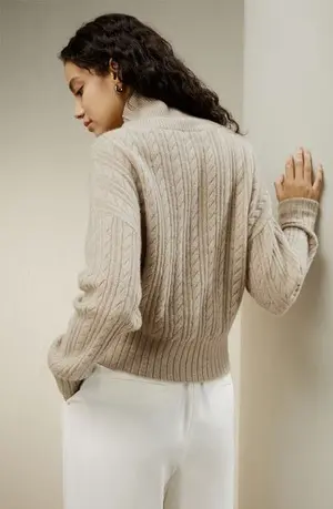 Lilysilk Classic Cable Knit Turtleneck Sweater