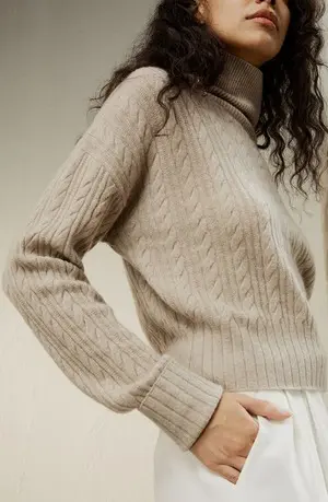 Lilysilk Classic Cable Knit Turtleneck Sweater