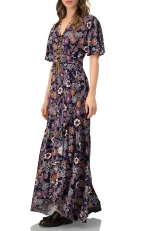 IVONNE V-neck Wrap Maxi Dress - Multi-brown