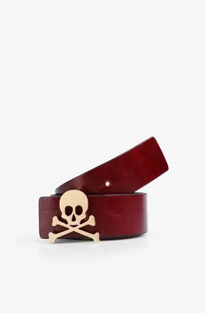 SCALPERS Leather Belt With Metallic Detail - Burgundy