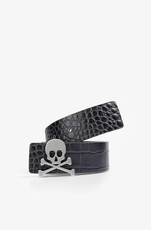 SCALPERS Leather Belt With Metallic Detail - Darkgrey