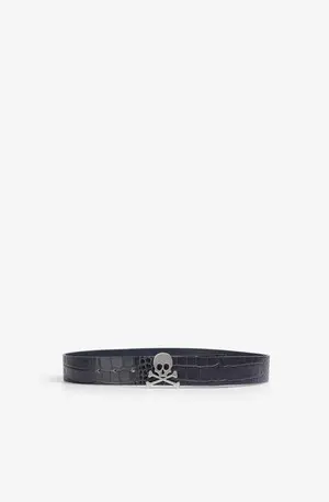 SCALPERS Leather Belt With Metallic Detail - Darkgrey