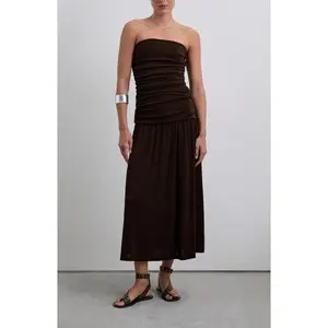 SCALPERS Strapless Midi Dress - Brown
