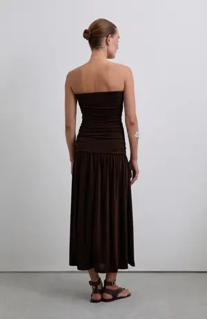 SCALPERS Strapless Midi Dress - Brown