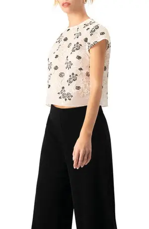 IVONNE Floral Embroidered See-through Crop Top - Natural