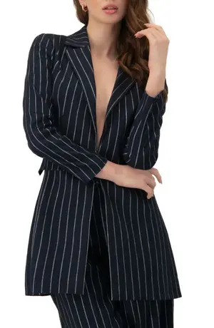 IVONNE Striped Blazer With Patch Pockets