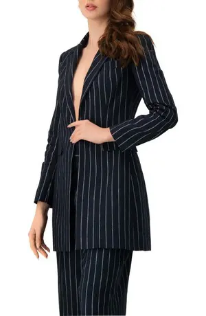 IVONNE Striped Blazer With Patch Pockets
