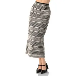 IVONNE Knitted Geometric Pencil Midi Skirt - Black