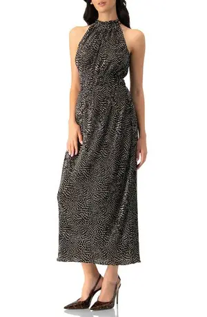 IVONNE Pleated Polka Dot Maxi Dress
