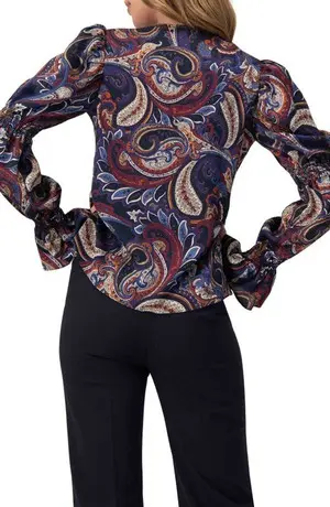 IVONNE V-neck Paisley Printed Shirt With Smocked Sleeves