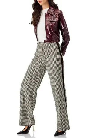 IVONNE Checkered Wide-leg Trousers - Black
