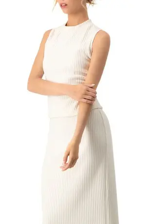 IVONNE Sleeveless Ribbed Crewneck Top - Natural