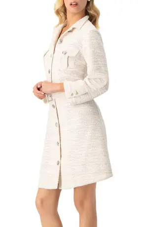 IVONNE Tweed Button Down Belted Midi Dress