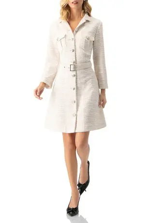 IVONNE Tweed Button Down Belted Midi Dress