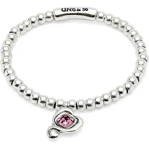 UNODE50 Heart Charm Beaded Bracelet - Silver