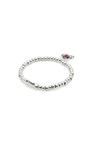 UNODE50 Beaded Stretch Bracelet With Heart And Pink Crystal