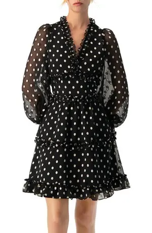 IVONNE Polka Dot Ruffled Mini Dress - Black