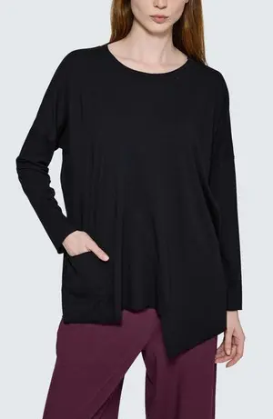 LUUKAA Asymmetrical Hem Cotton Jersey Blouse - Black