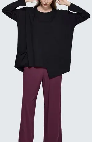 LUUKAA Asymmetrical Hem Cotton Jersey Blouse - Black