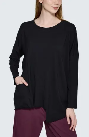 LUUKAA Asymmetrical Hem Cotton Jersey Blouse - Black