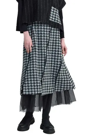 LUUKAA Houndstooth Wool-blend Felt Midi Skirt