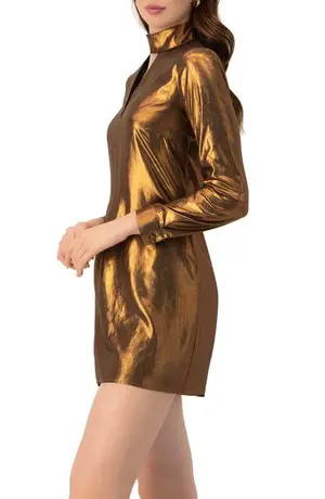 IVONNE Long Sleeve Keyhole Neckline Satin Mini Dress