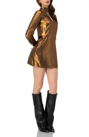 IVONNE Long Sleeve Keyhole Neckline Satin Mini Dress