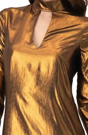 IVONNE Long Sleeve Keyhole Neckline Satin Mini Dress