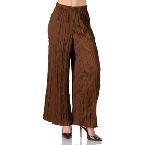 IVONNE Wide-leg Pleated Trousers - Brown