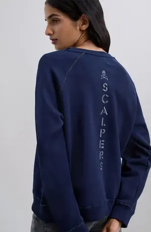 SCALPERS Vertical Logo Cotton Sweatshirt - Navy