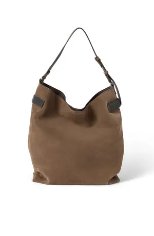 Brunello Cucinelli Suede Hobo Bag - Bark