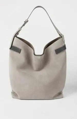 Brunello Cucinelli Suede Hobo Bag - Light Grey