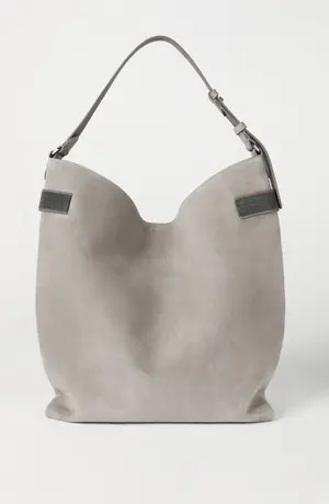 Brunello Cucinelli Suede Hobo Bag - Light Grey