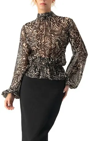 IVONNE High Neck Paisley Print Blouse - Black