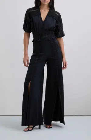 SCALPERS Lace Embroidered Cotton Top - Black