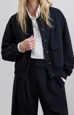 SCALPERS Pinstripe Bomber Jacket - Navystripes